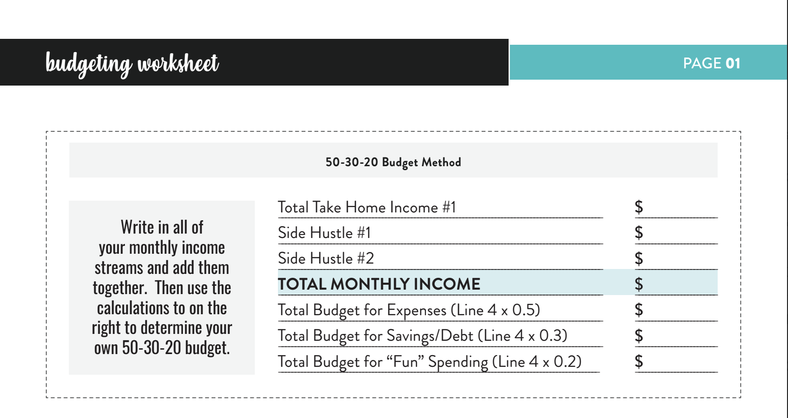 [FREE] Beginner Printable Budget Worksheet for Your Finances